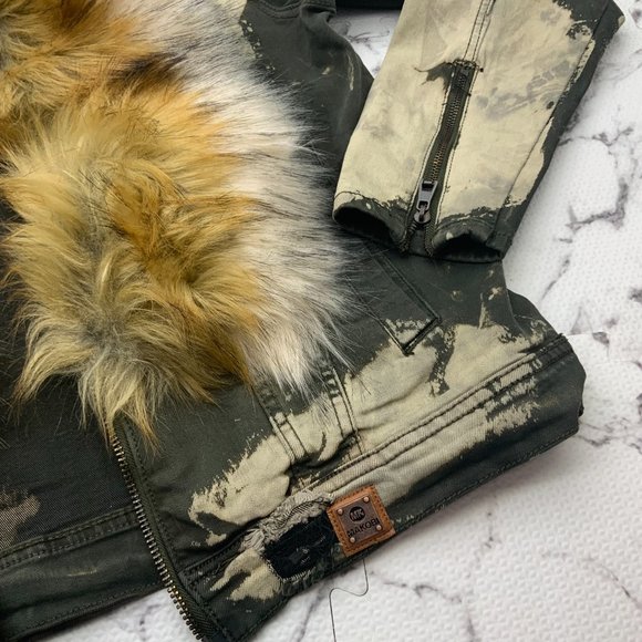 Makobi | Jackets & Coats | Mens Olive Cream Dirty Vintage Denim Jacket ...